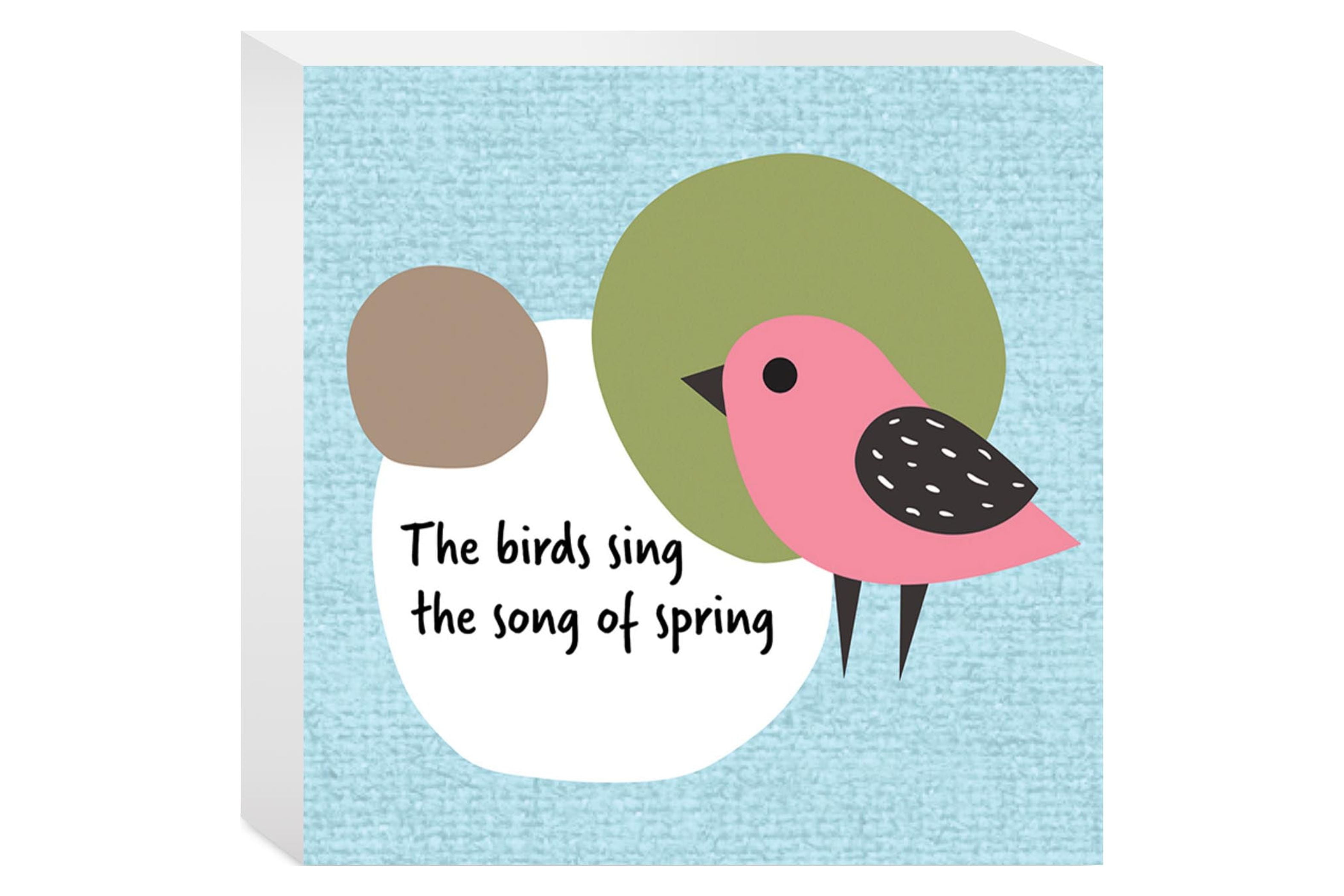 Birds Sing Of Spring Pink Bird Blue 5 x 5 Wood Tabletop Sign Plaque ...