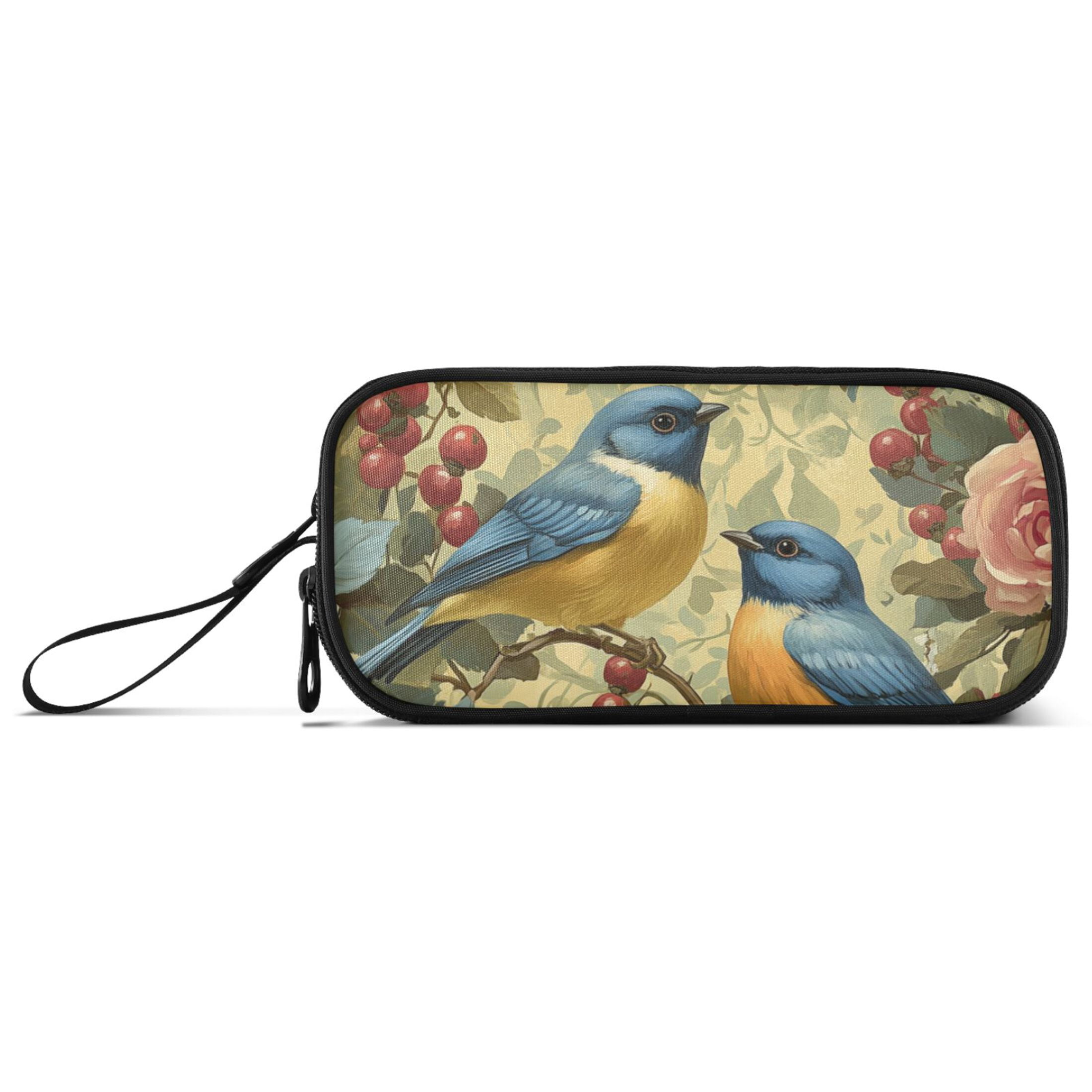 Birds Sitting on Top Of Roses Pencil Case Stationary Holder Pen Bag ...