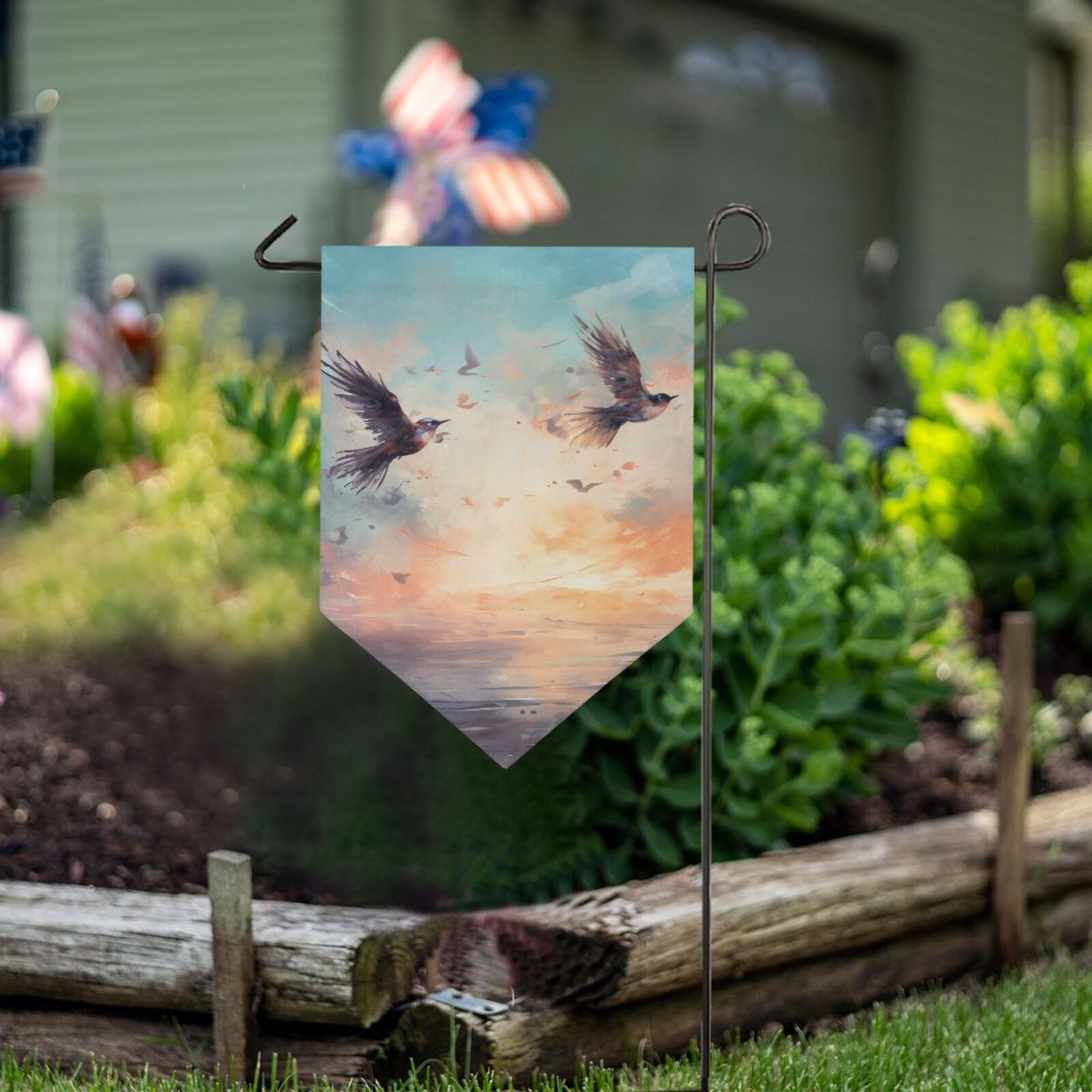 Birds Sky Painting Garden Flag 18" x 12.5" Double Sided Yard Lawn ...
