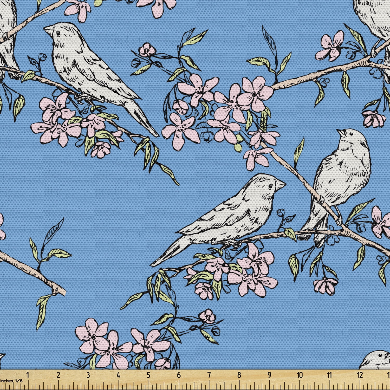Ambesonne Birds Fabric by the Yard Upholstery, Cherry Blossom and ...