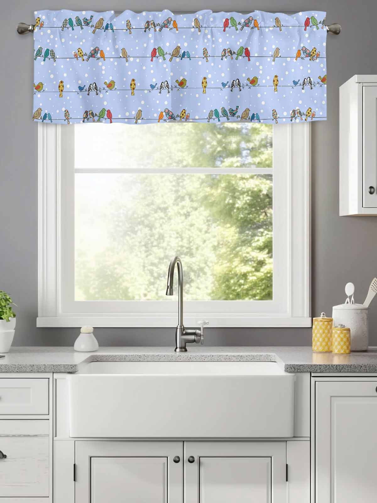 Birds Sparrows on Cables Valances for Windows,Rod Pocket Valance for ...