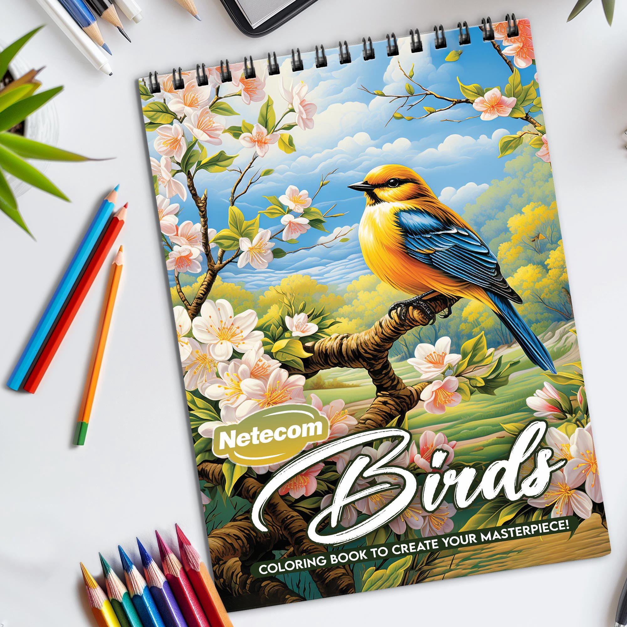 Birds Spiral Bound Coloring Book, Graceful Birds in Artistic Scenes ...