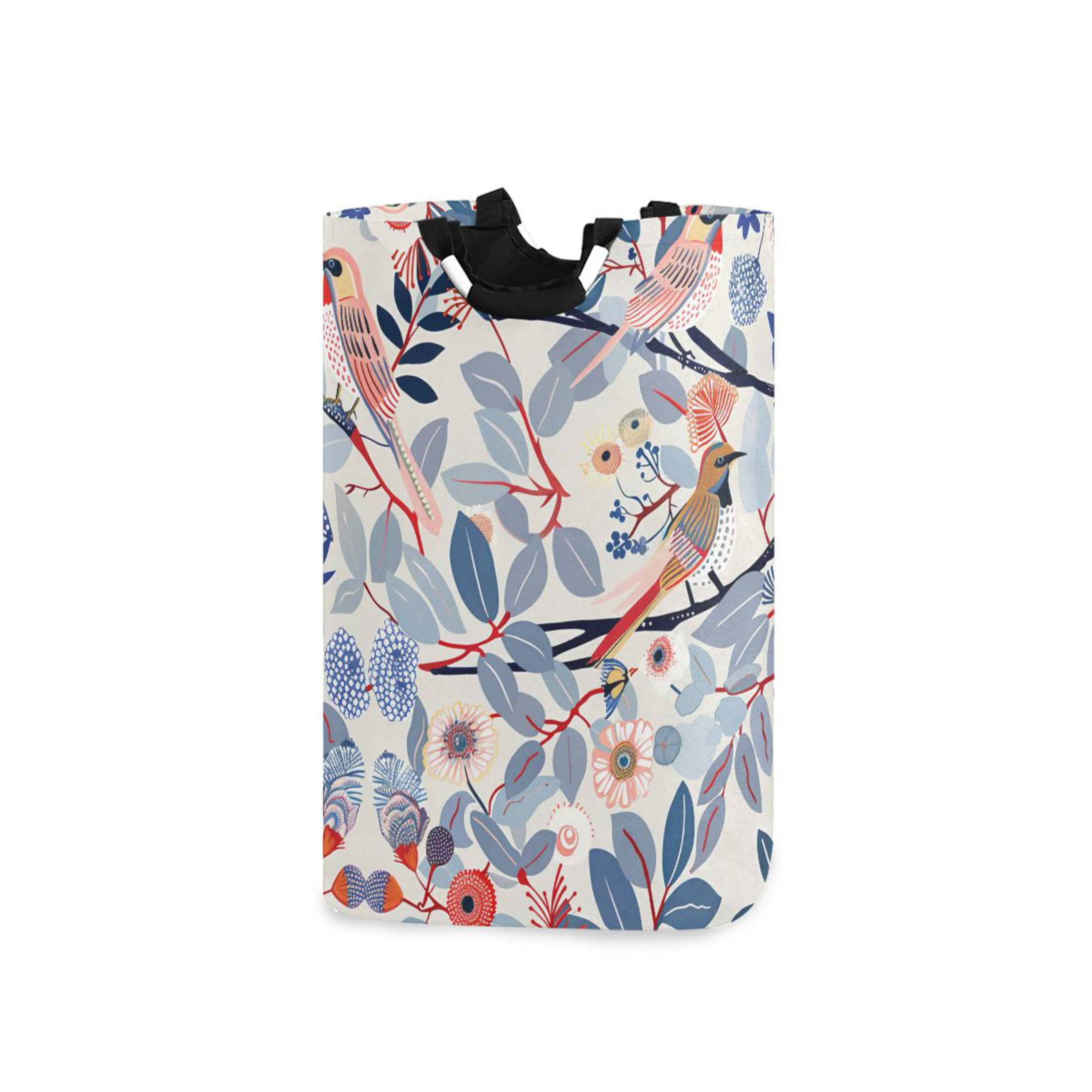 Birds Standing on Trees Laundry Basket with Handles Foldable Laundry ...