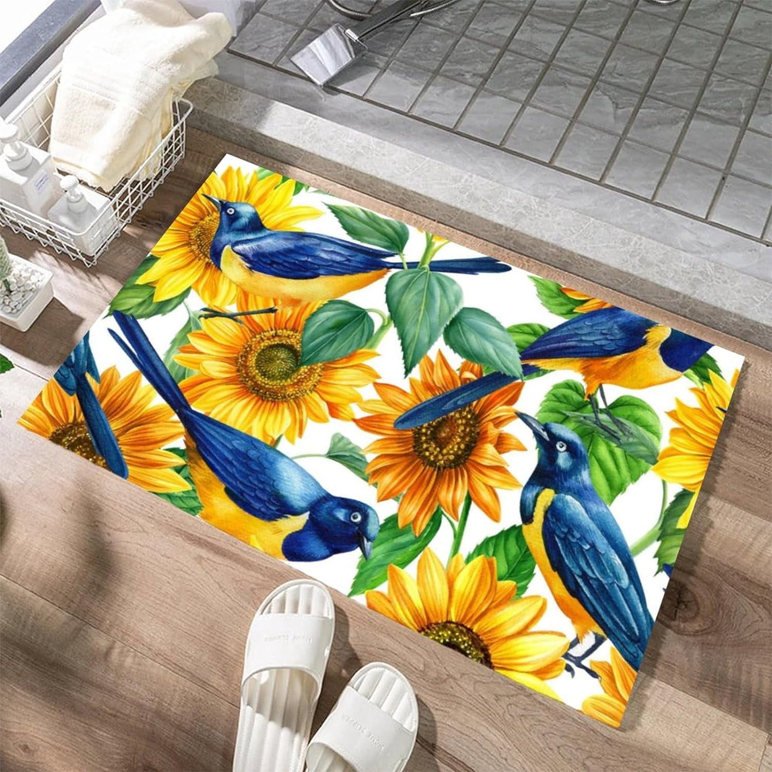 Birds Starling And Sunflower Door Mat Autumn Fall Blue Bird Sunflowers ...