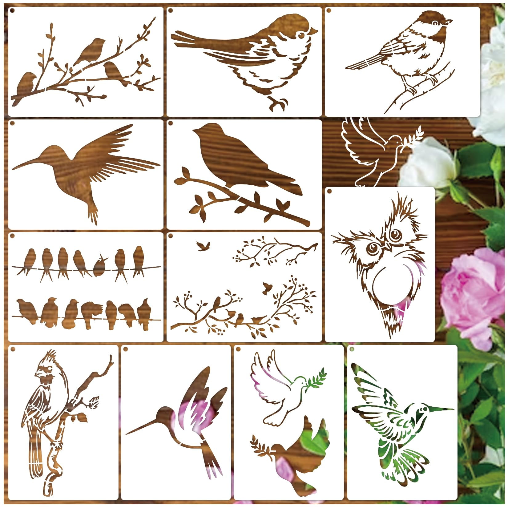 Birds Stencils for Painting on Wood Crafts Reusable on Tree Branch ...