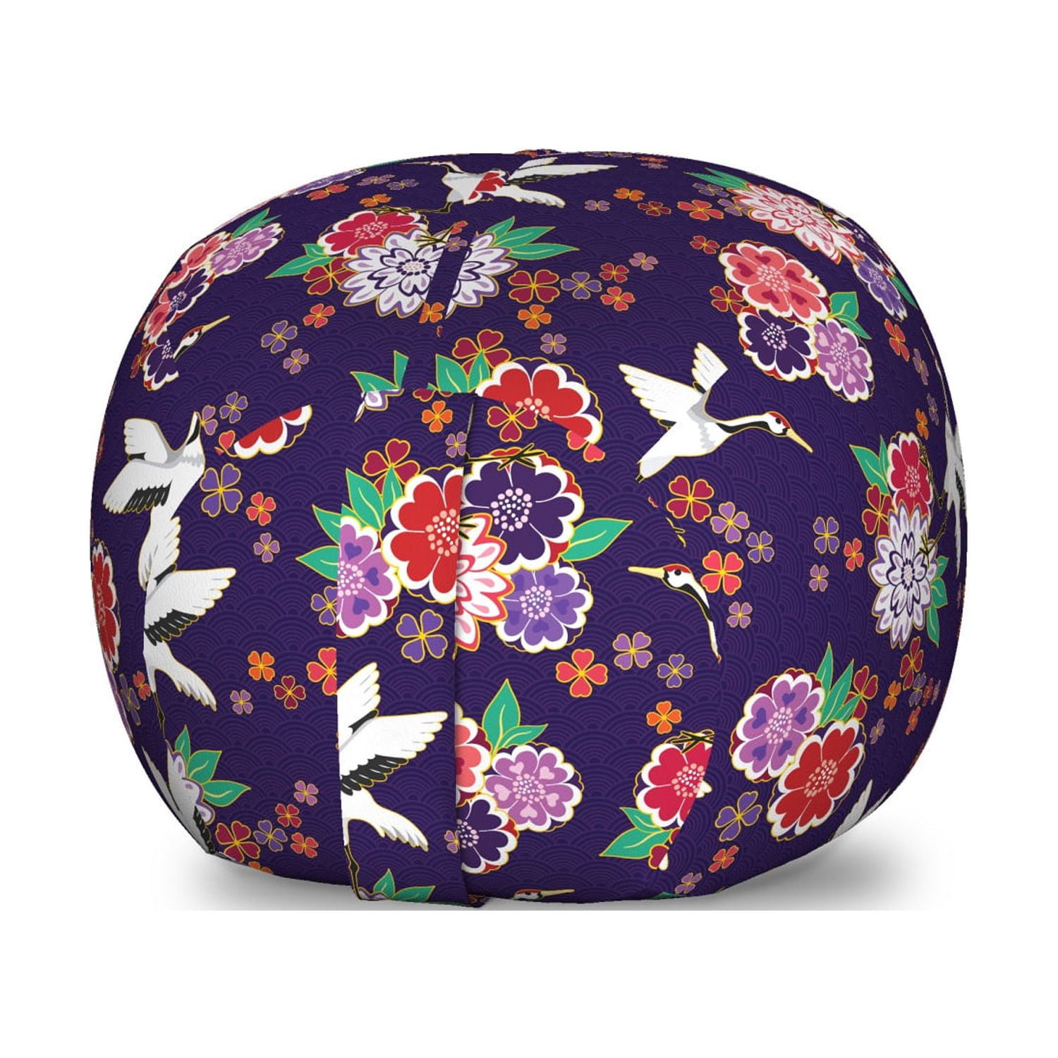 Birds Storage Toy Bag Chair, Style Floral Motifs with Flying Crane and ...