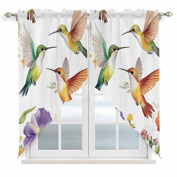 Birds Swag Curtain Valance for Small Windows, Purple Red Flower Window ...