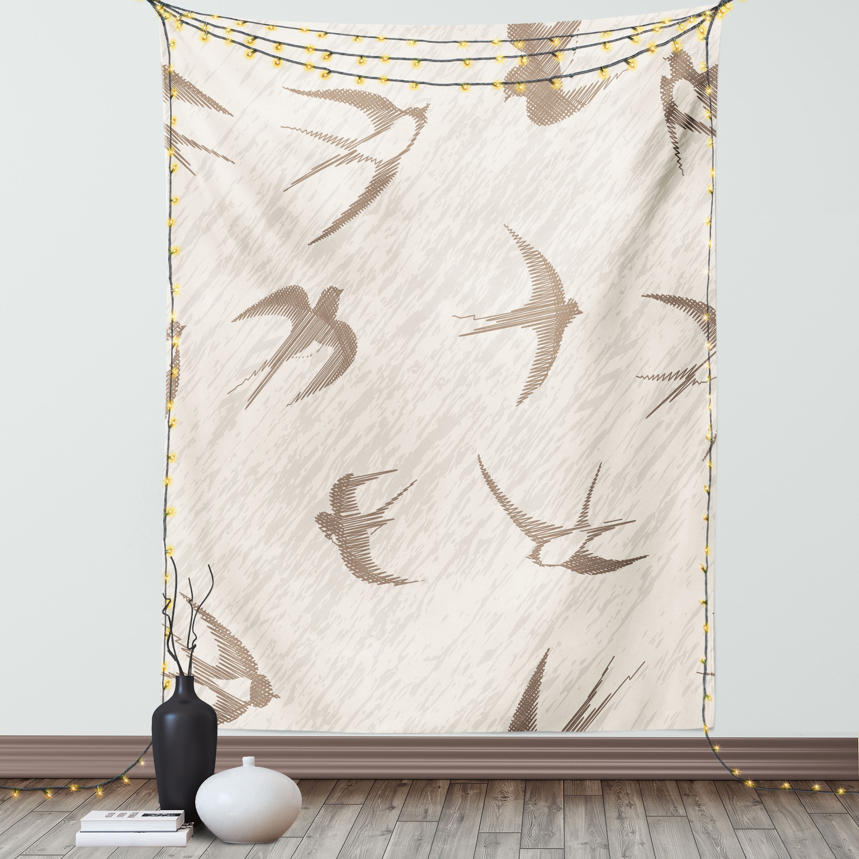 Birds Tapestry, Flying Bird Swallow Vintage Design Illustration ...