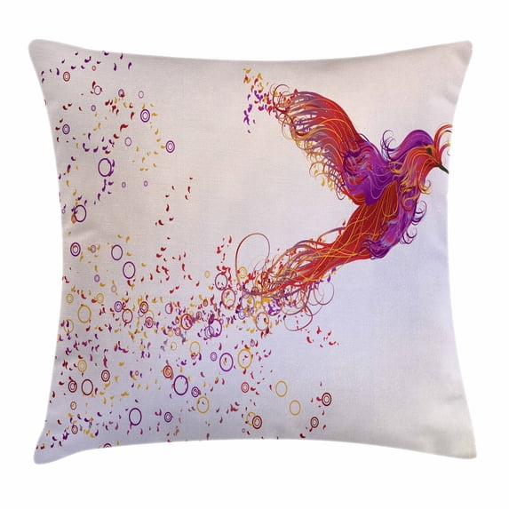 Birds Throw Pillow Cushion Cover, Flame Colored Sketch of Flying Broad ...