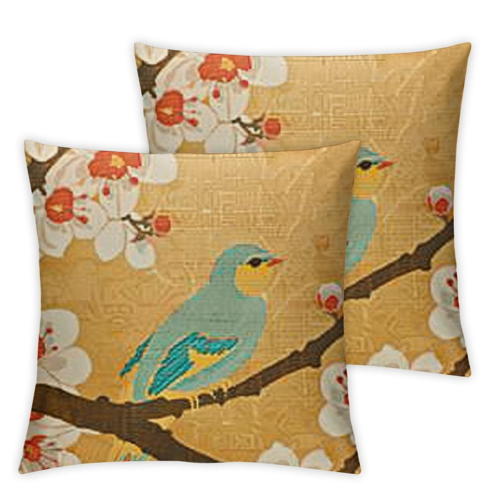 Birds Throw Pillow Cushion Cover, Floral Pattern Winged Sparrow ...