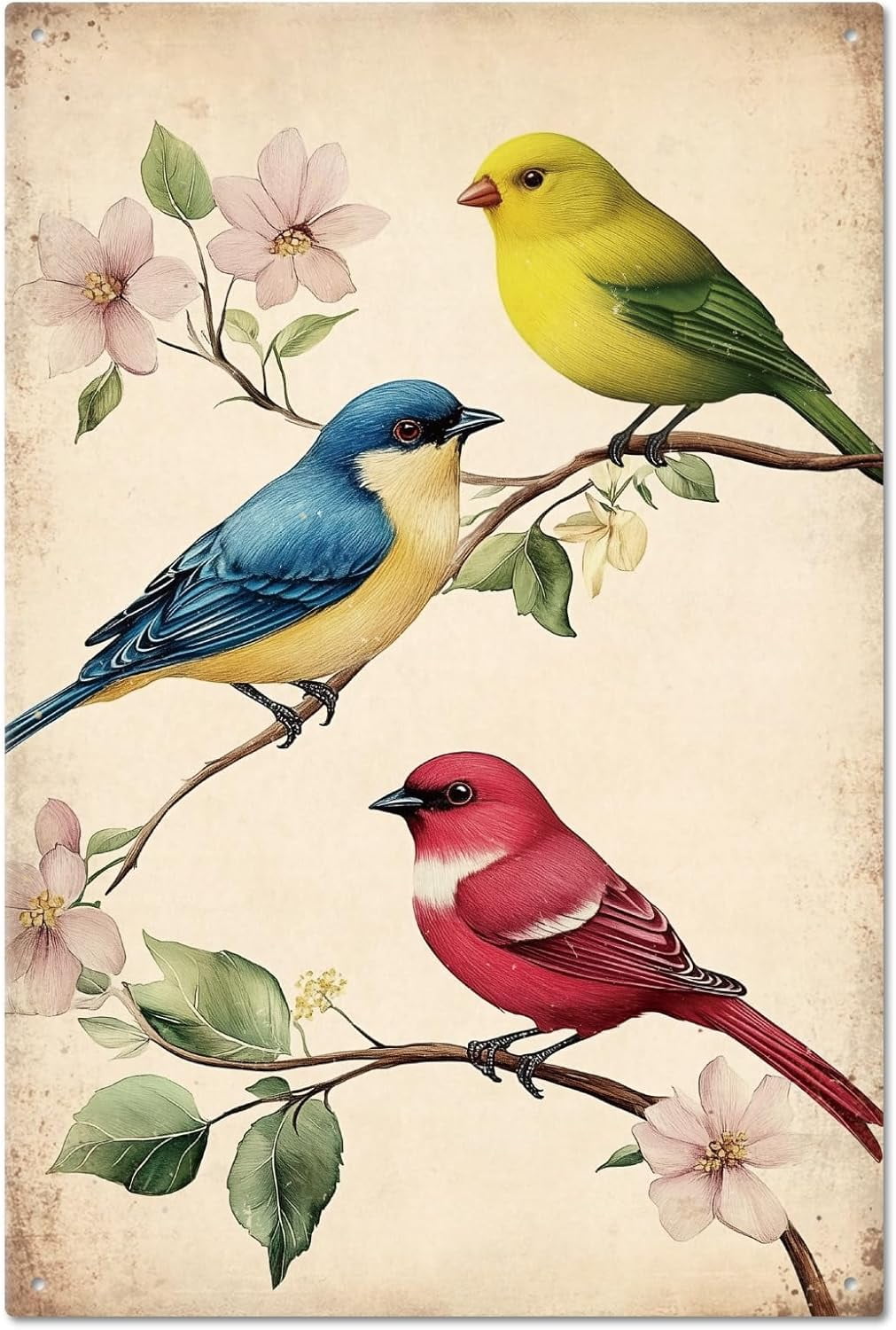 Birds Tin Sign Cherry Blossom Flowers Metal Tin Sign Leaves Branch ...