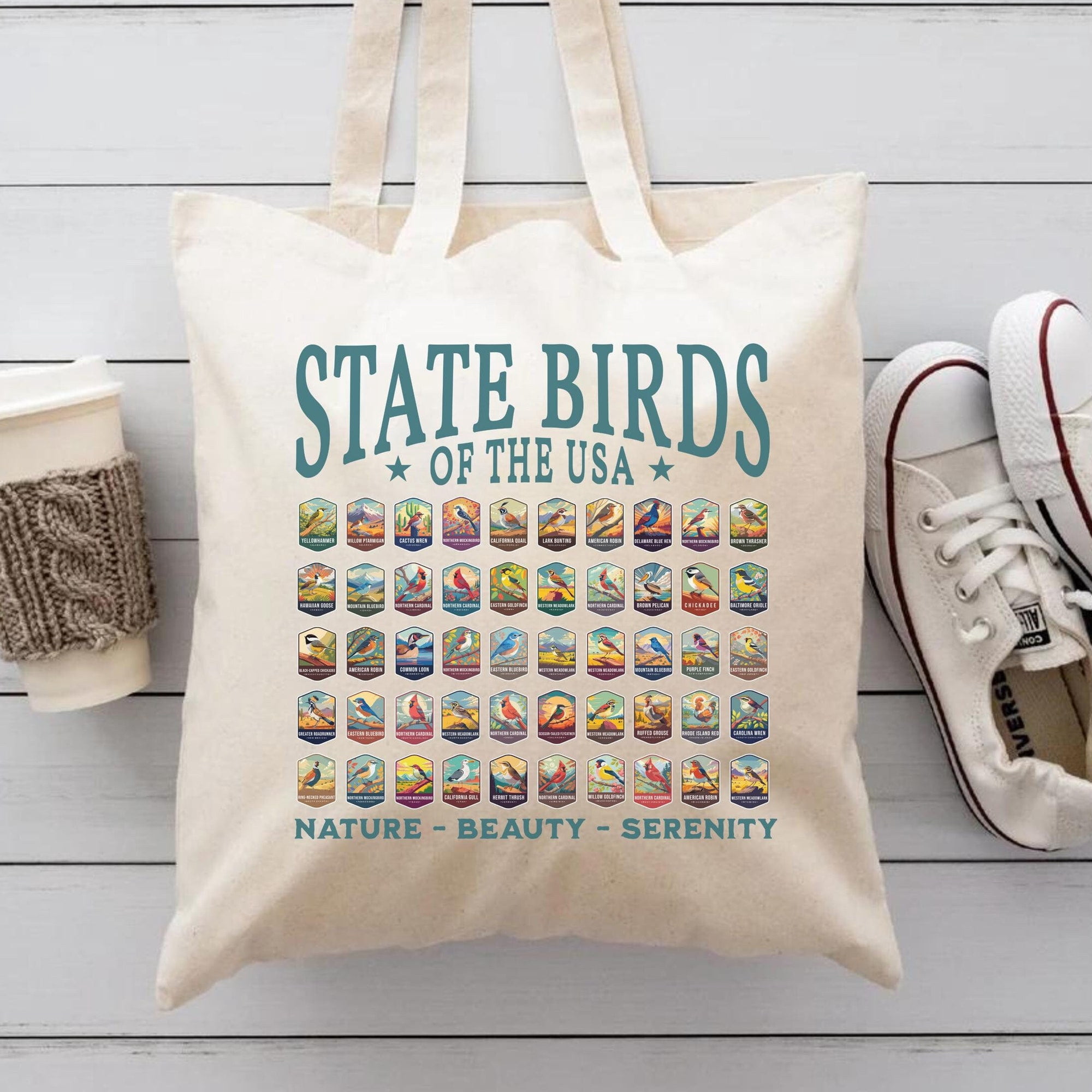 Birds Tote Bag US State Birds Gift for Nature Lover Hiking Bag Outdoor ...