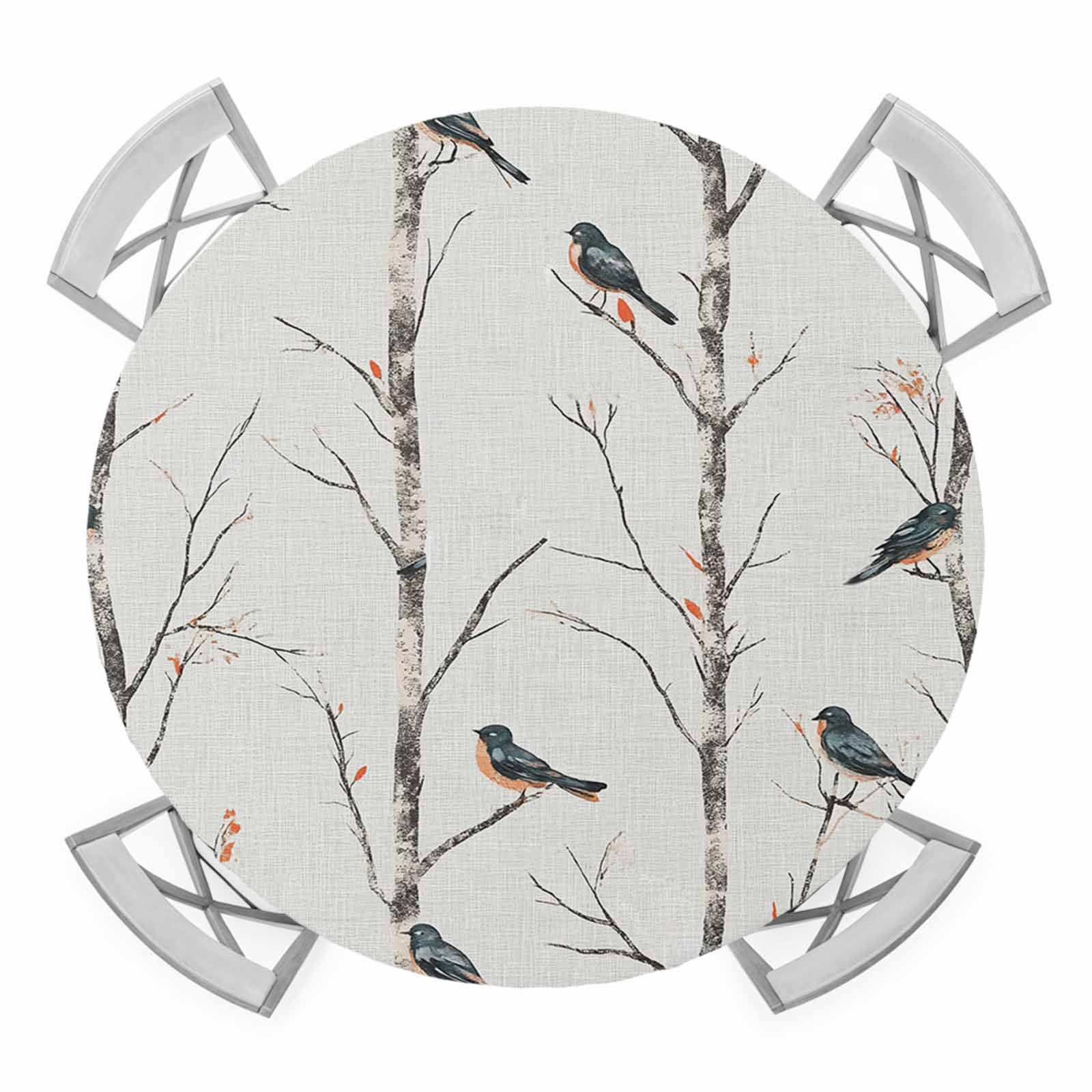 Birds on Tree Branch Elastic Fitted Round Table Cover Tree Leaf ...