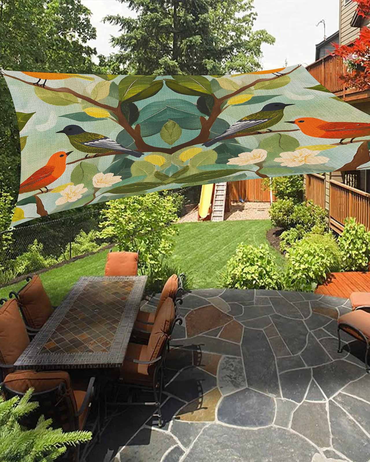 Birds Tree Sun Shade Sail 14'X18' Watercolor Red Yellow Orange Blue ...
