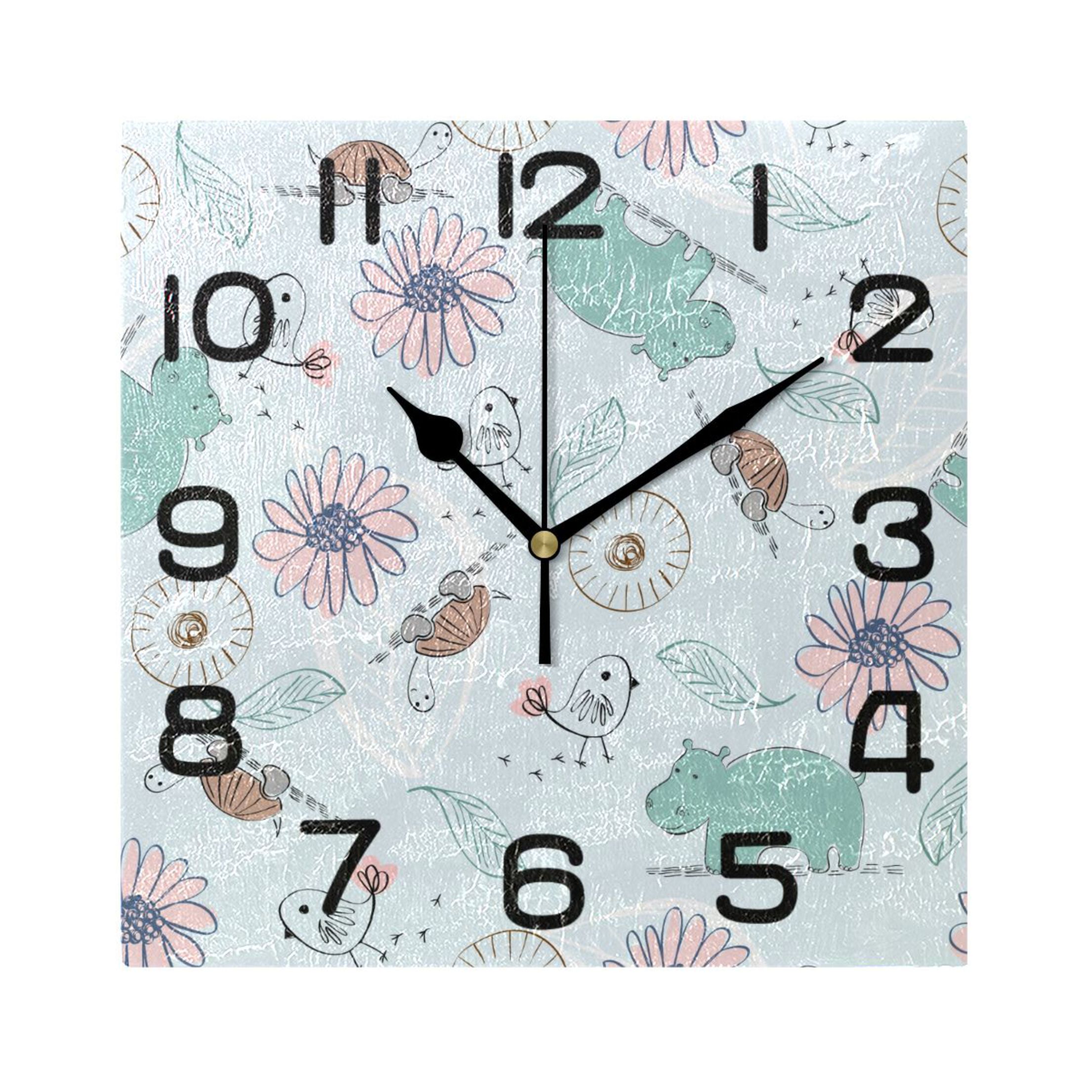 Birds Turtles Animals Wall Clock Square Silent Non-Ticking Battery ...
