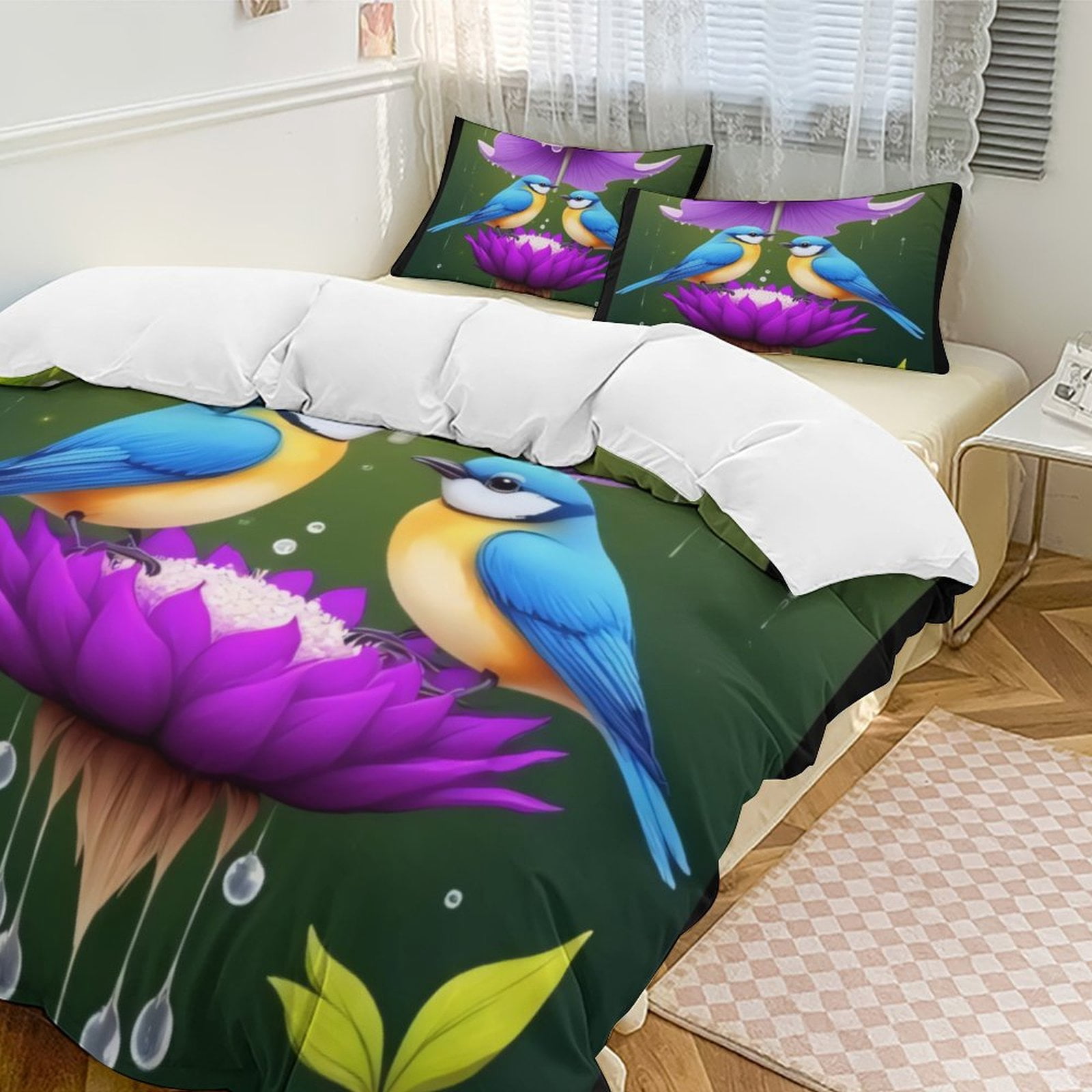 Birds Under Floral Umbrella 3D Duvet Cover Set Quilt Cover Theme of Kid ...