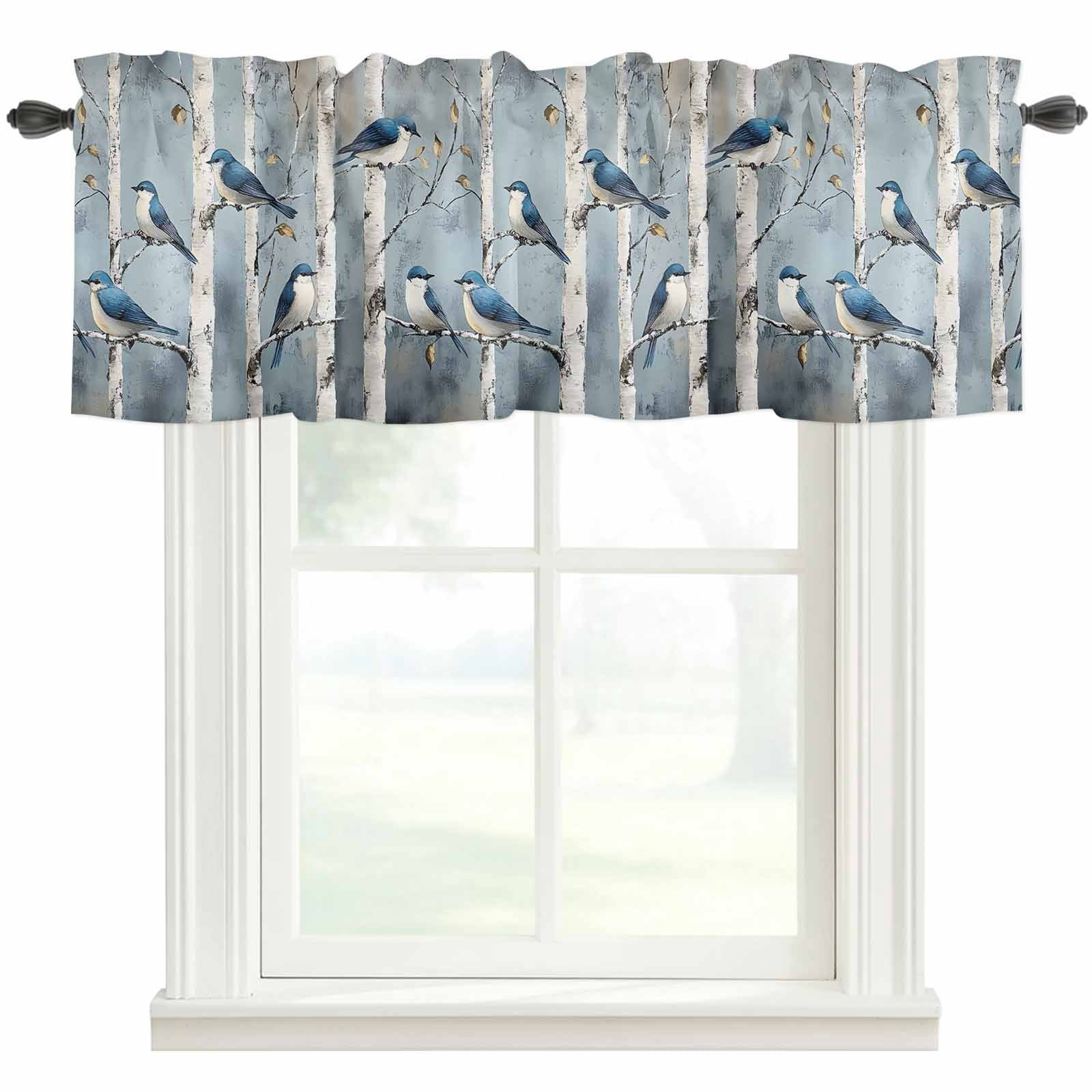 Birds Valances for Windows Birch Tree Rod Pocket Curtain Valance Window ...