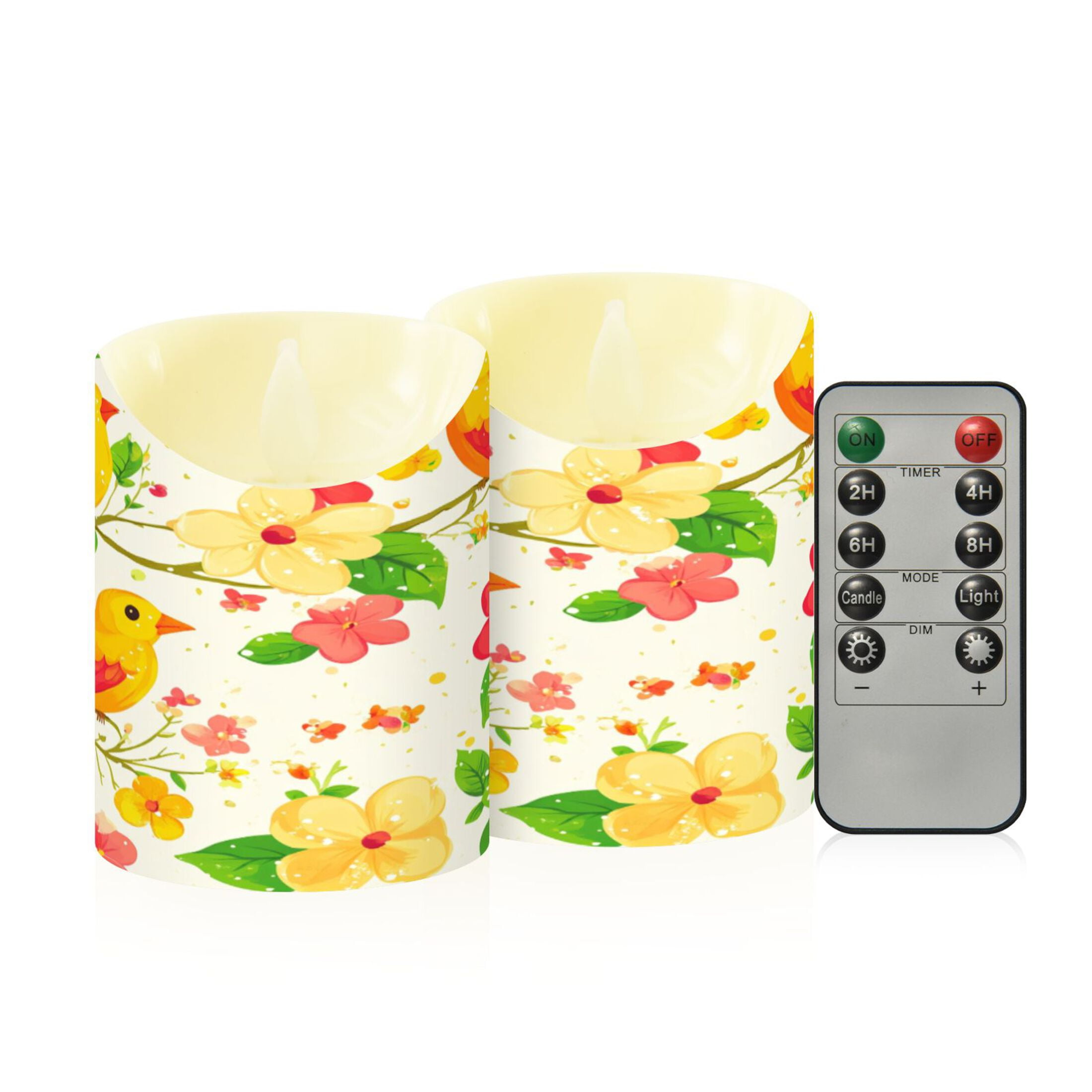 Birds Vivid Perch Flameless Candles 2 PCS with Remote Realistic Moving Flame LED Tapered Pillar ...