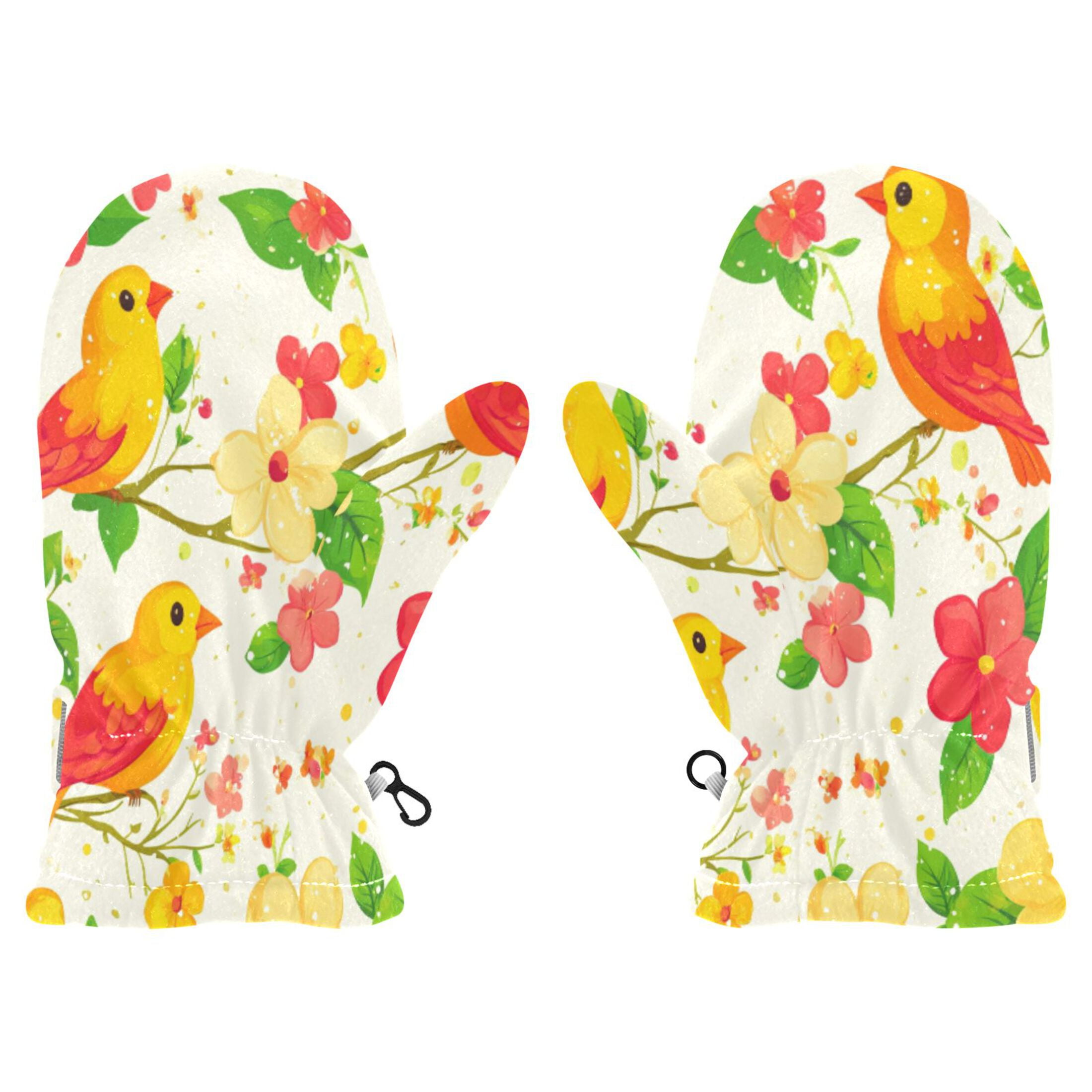 Birds Vivid Perch Witch Cauldron Pattern Cold Weather Mittens Cozy ...