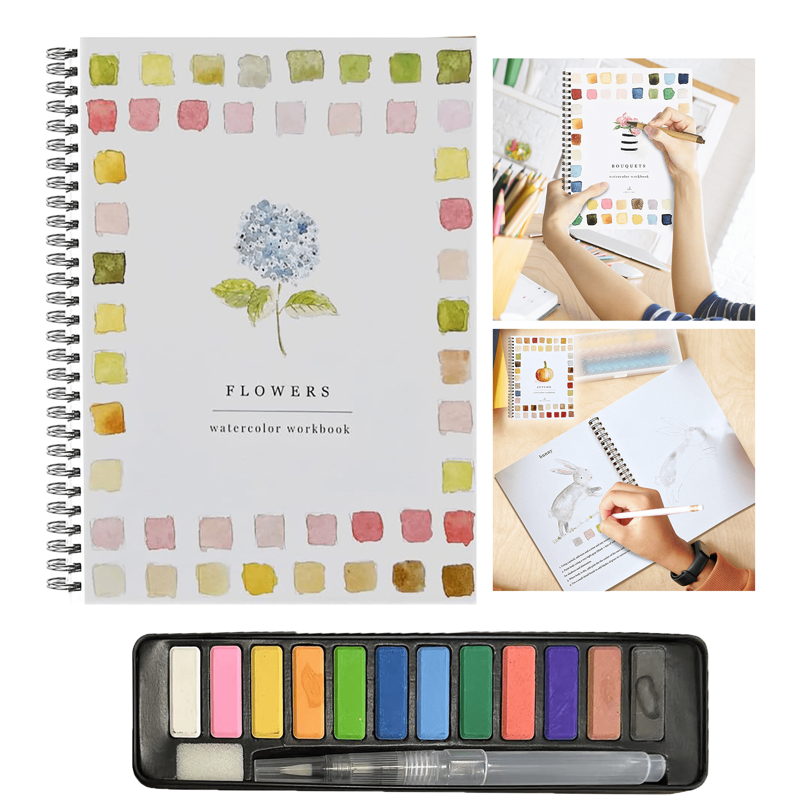Birds Watercolor Workbooks, Watercolor Workbook with 12-Color Paint Set ...