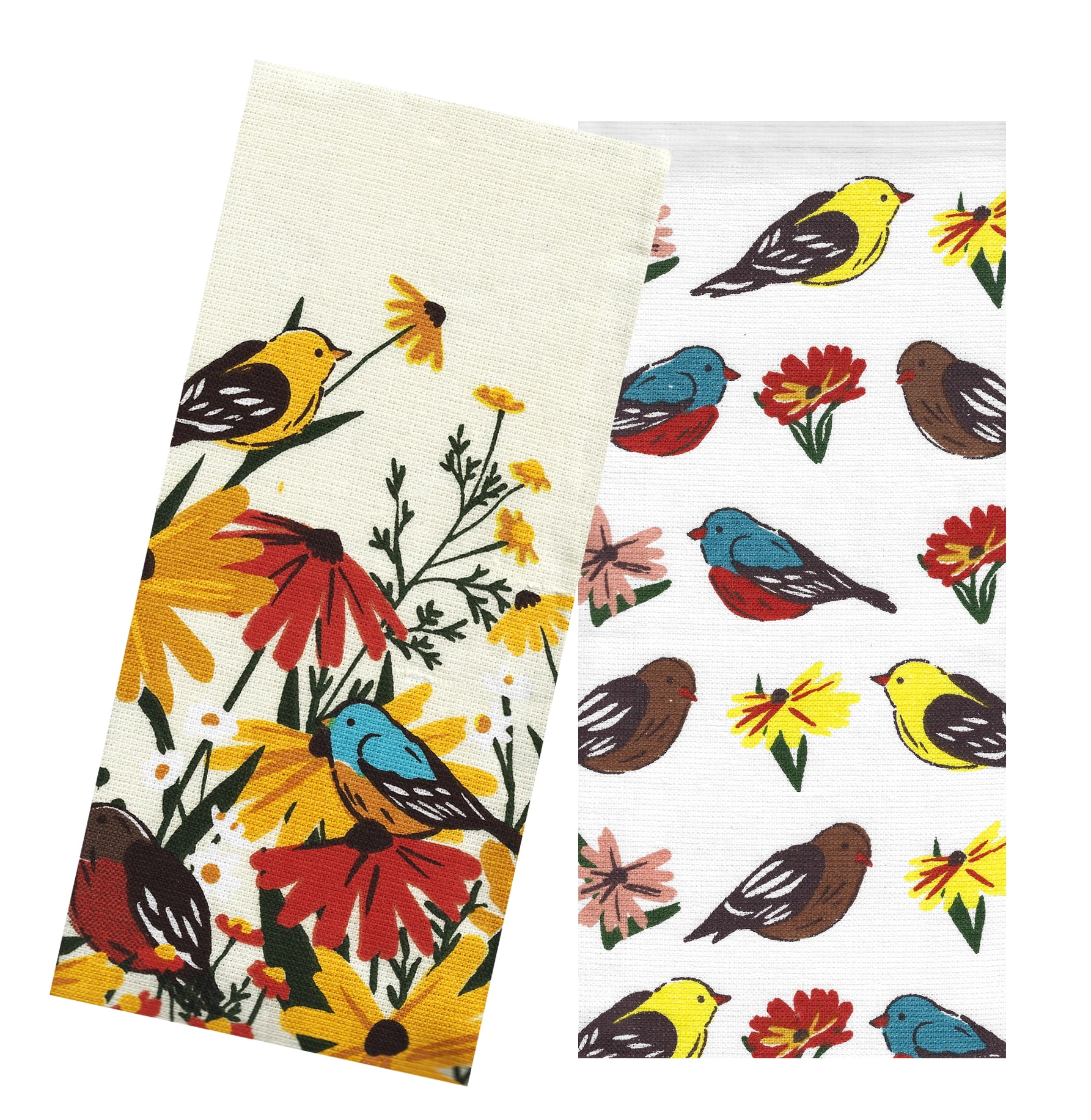 Birds Wildflowers Kitchen Towels 2-Pack Dual Sided Multi-Color ...