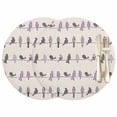 Birds on the Wire Purple Grey Burlap Background Leather Placemats Set ...
