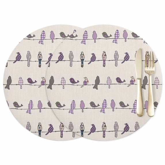 Birds on the Wire Purple Grey Burlap Background Leather Placemats Set ...