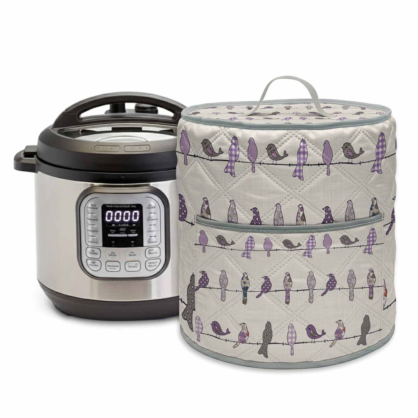 Birds on the Wire Purple Grey Burlap Background Pressure Cooker Cover ...