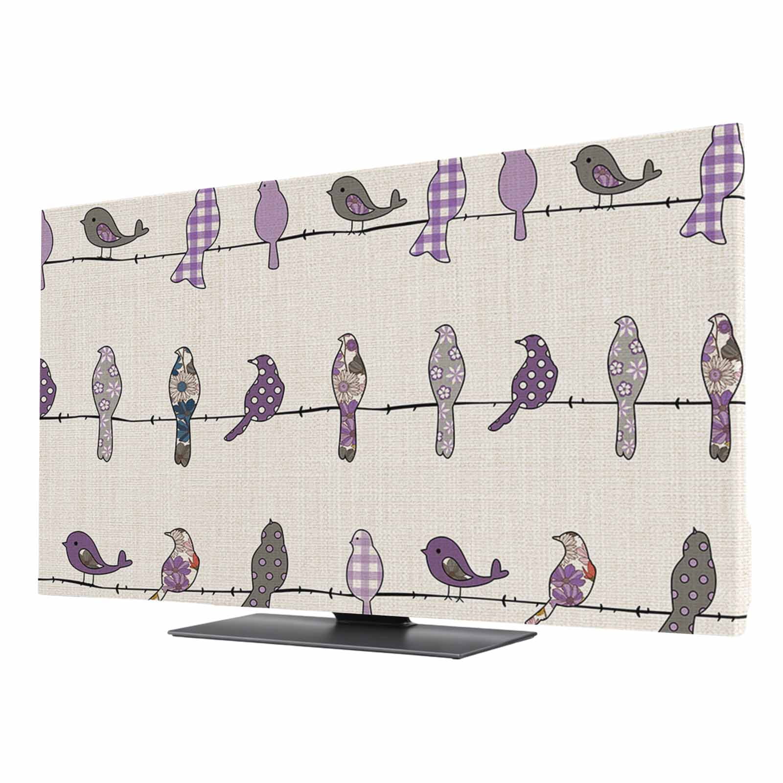 Birds on the Wire Purple Grey Burlap Background TV Dust Cover 55 Inch ...