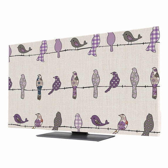 Birds on the Wire Purple Grey Burlap Background TV Dust Cover 55 Inch ...