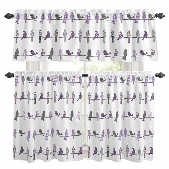 Birds on the Wire Purple Grey Kitchen Curtains Set for Windows ...