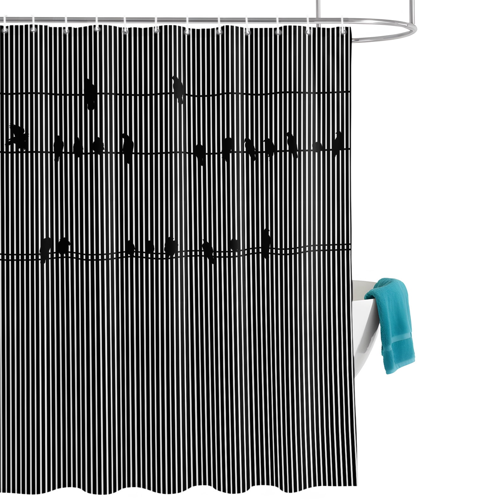 Birds on Wire Shower Curtain, Modern Minimalist Orange Gray White ...