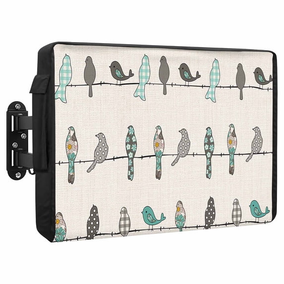 Birds on the Wire Teal Grey Burlap Background Outdoor TV Cover 40 to 43 ...