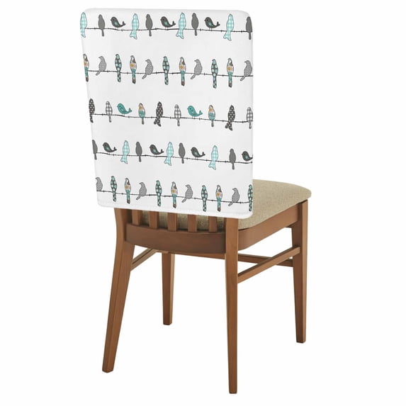 Birds on the Wire Teal Grey Chair Back Covers Set of 6 Removable Dining ...