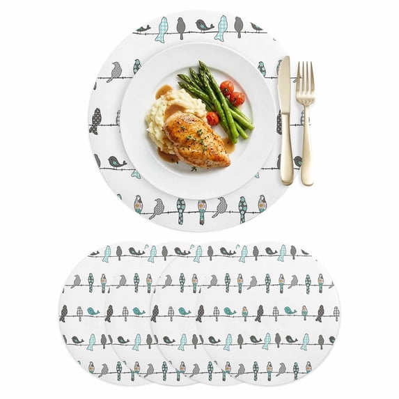 Birds on the Wire Teal Grey Leather Placemats Set of 4, 15 Inch ...