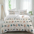 Birds on the Wire Teal Grey Orange Burlap Background 4 Piece Duvet ...
