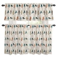Birds on the Wire Teal Grey Orange Burlap Background Kitchen Curtains ...