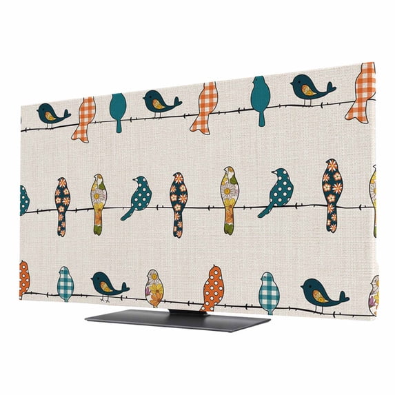 Birds on the Wire Teal Grey Orange Burlap Background TV Dust Cover 75 ...