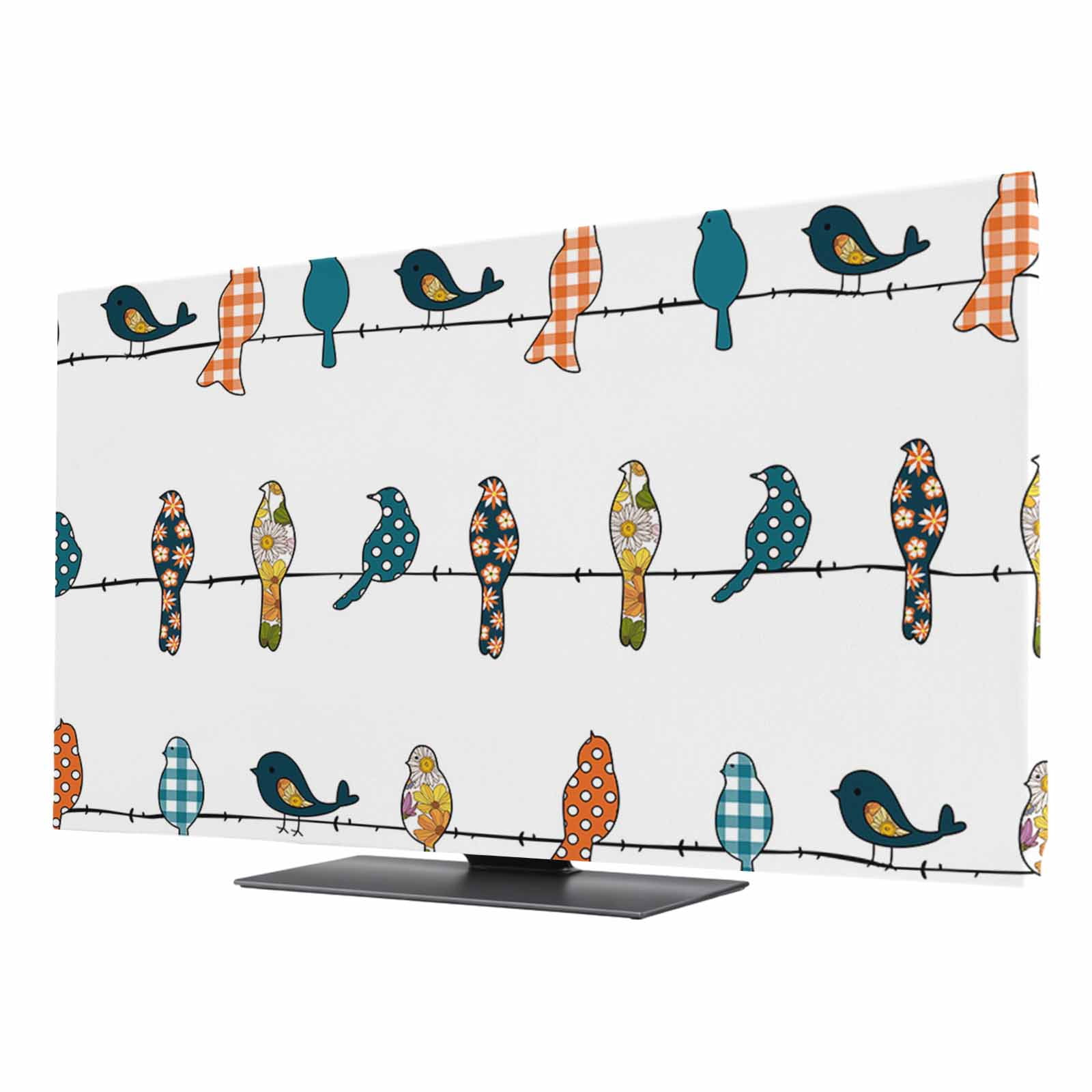 Birds on the Wire Teal Grey Orange TV Dust Cover 32 Inch, Computer ...