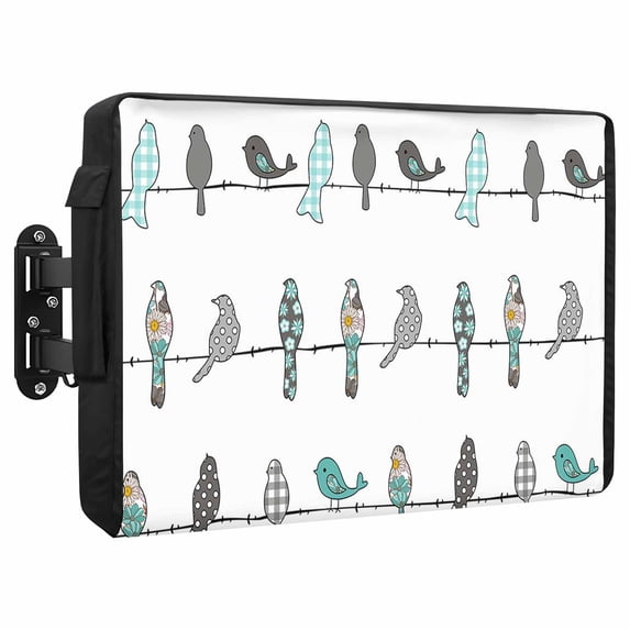 Birds on the Wire Teal Grey Outdoor TV Cover 40 to 43 Inch Weatherproof ...