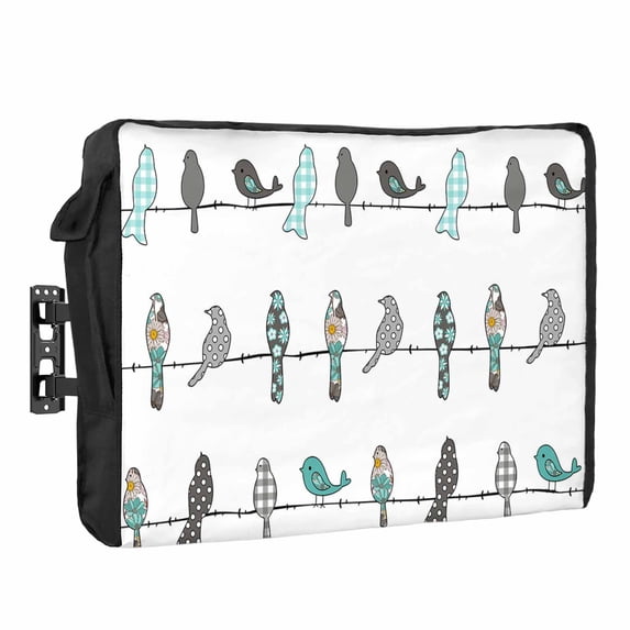 Birds on the Wire Teal Grey Outdoor TV Cover 60 to 65 inch Weatherproof ...
