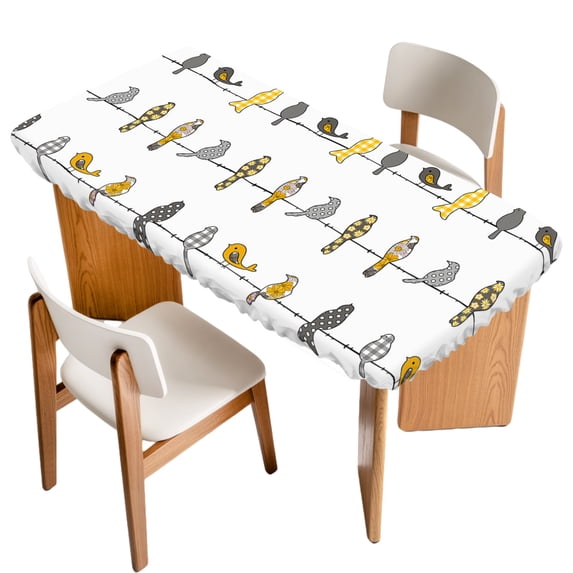 Birds on the Wire Yellow Grey Orange Fitted Rectangle Tablecloth 32" x ...