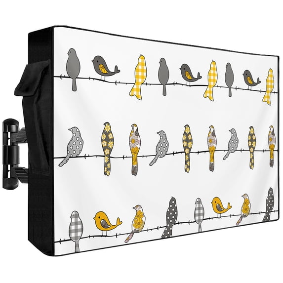 Birds on the Wire Yellow Grey Orange Outdoor TV Cover 48 to 50 inch ...