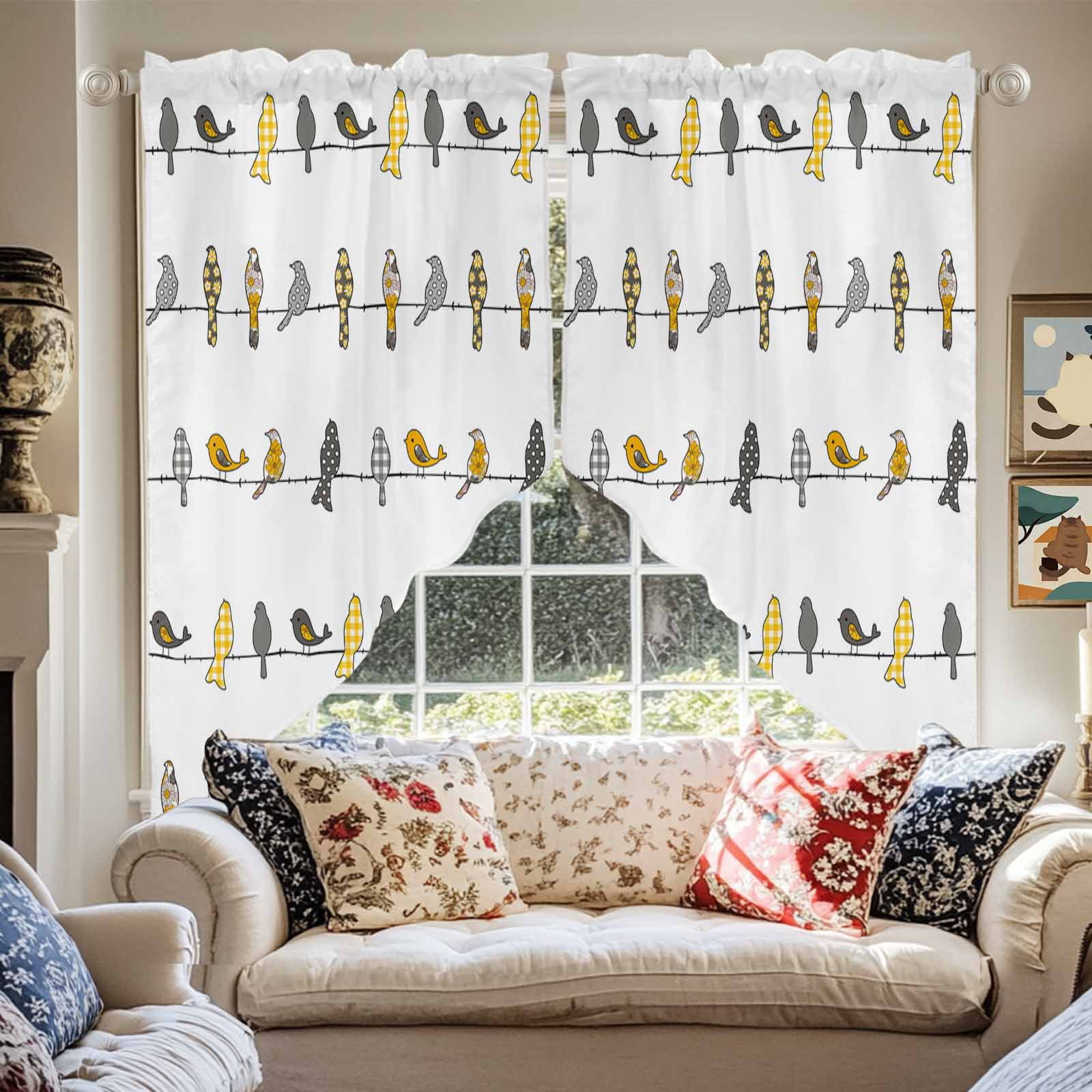 Birds on the Wire Yellow Grey Orange Swag Curtain Valance for Windows ...