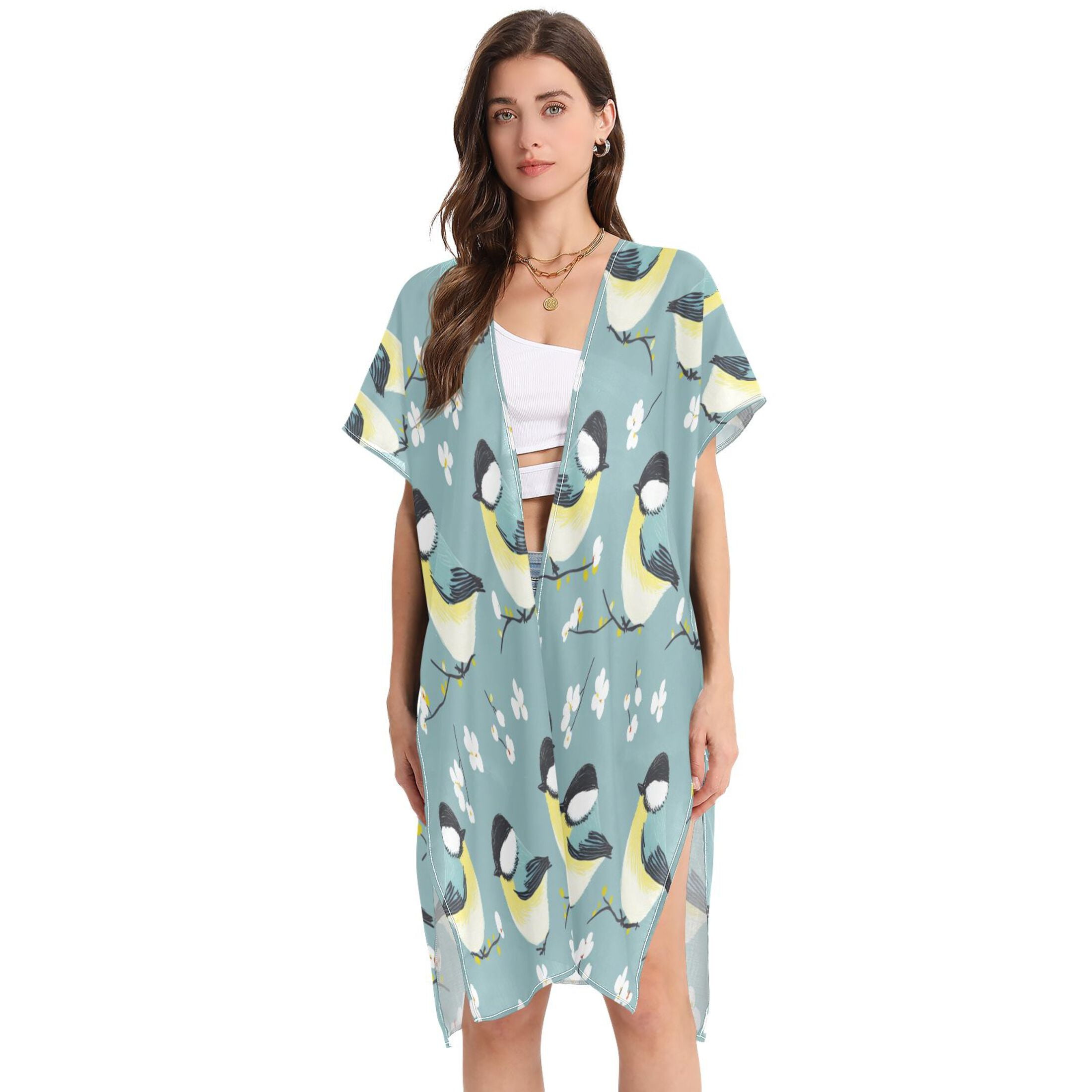 Birds and Blooms Women's Swimwear Cover Up Summer Cardigan Beach Pool ...