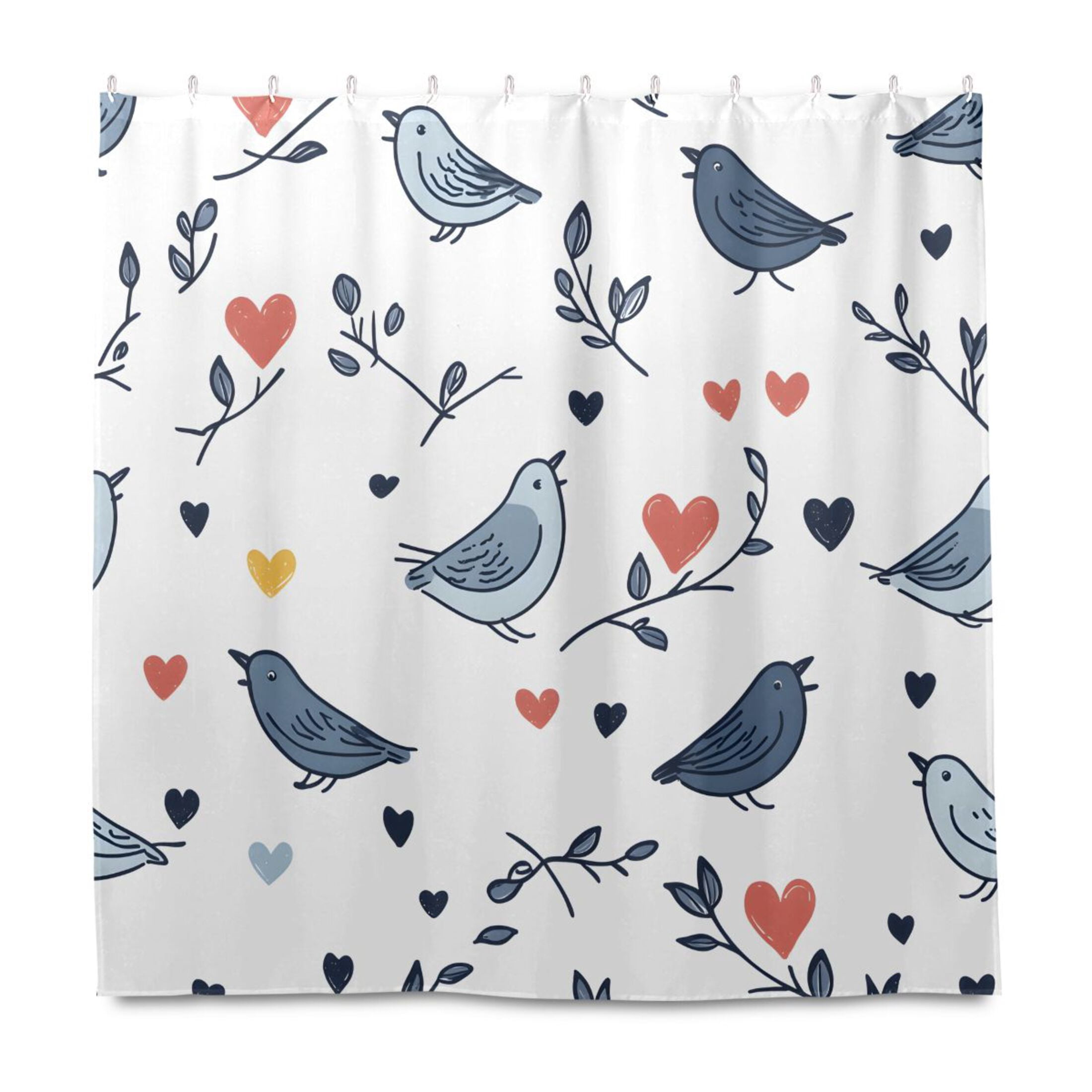 Birds and Branches Pattern Shower Curtain Liners Waterproof 72 Inch ...
