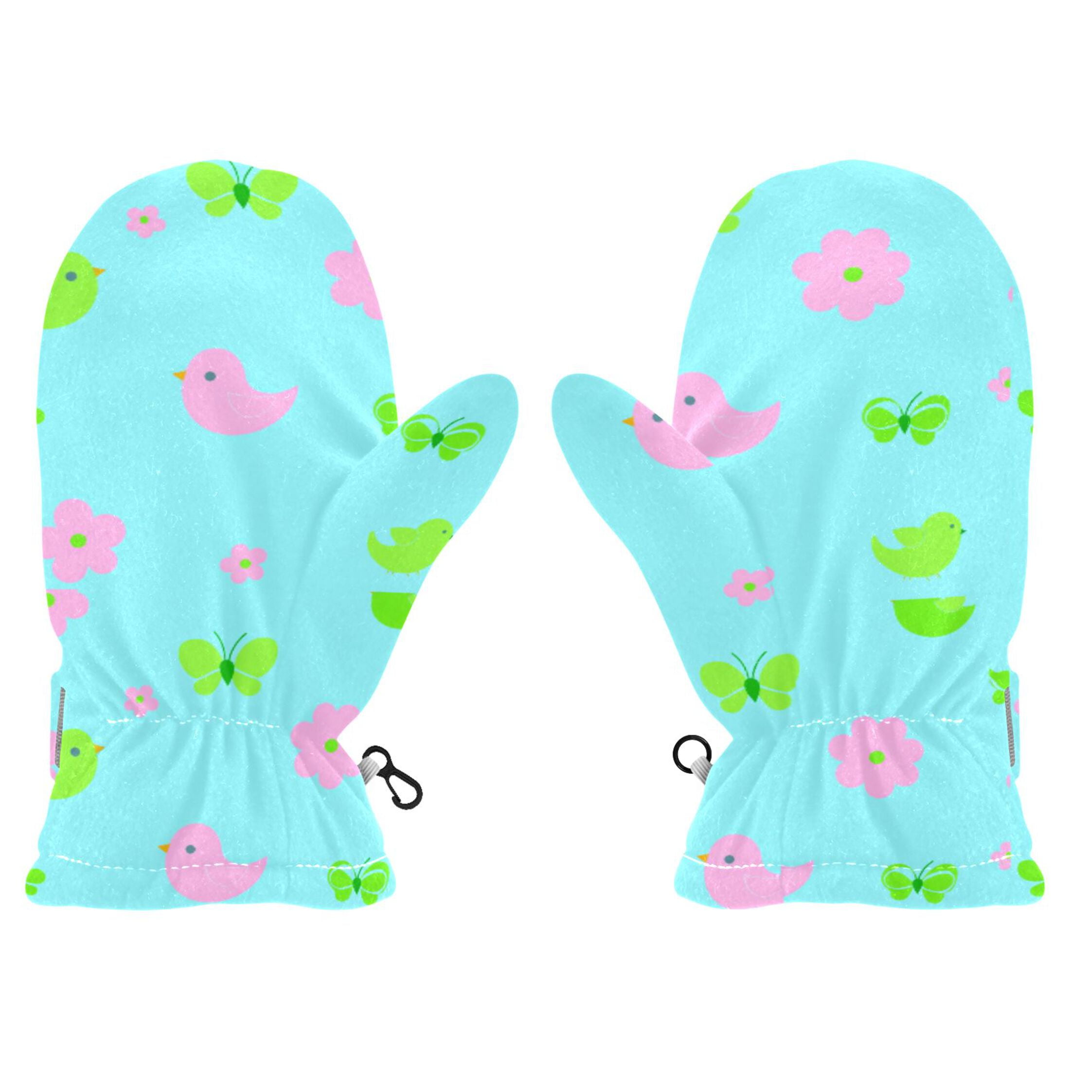 Birds and Butterflies Cold Weather Mittens Cozy Gloves with Adjustable ...