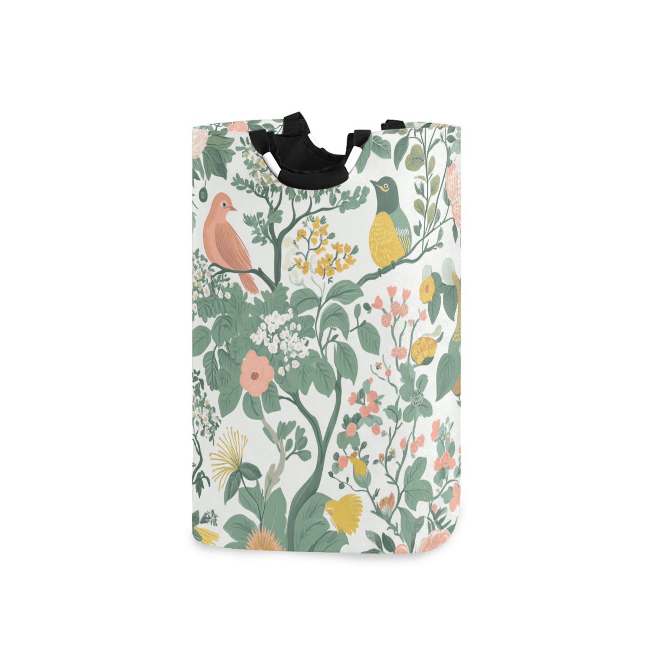 Birds and Floral Laundry Basket with Handles 50L Collapsible Laundry ...