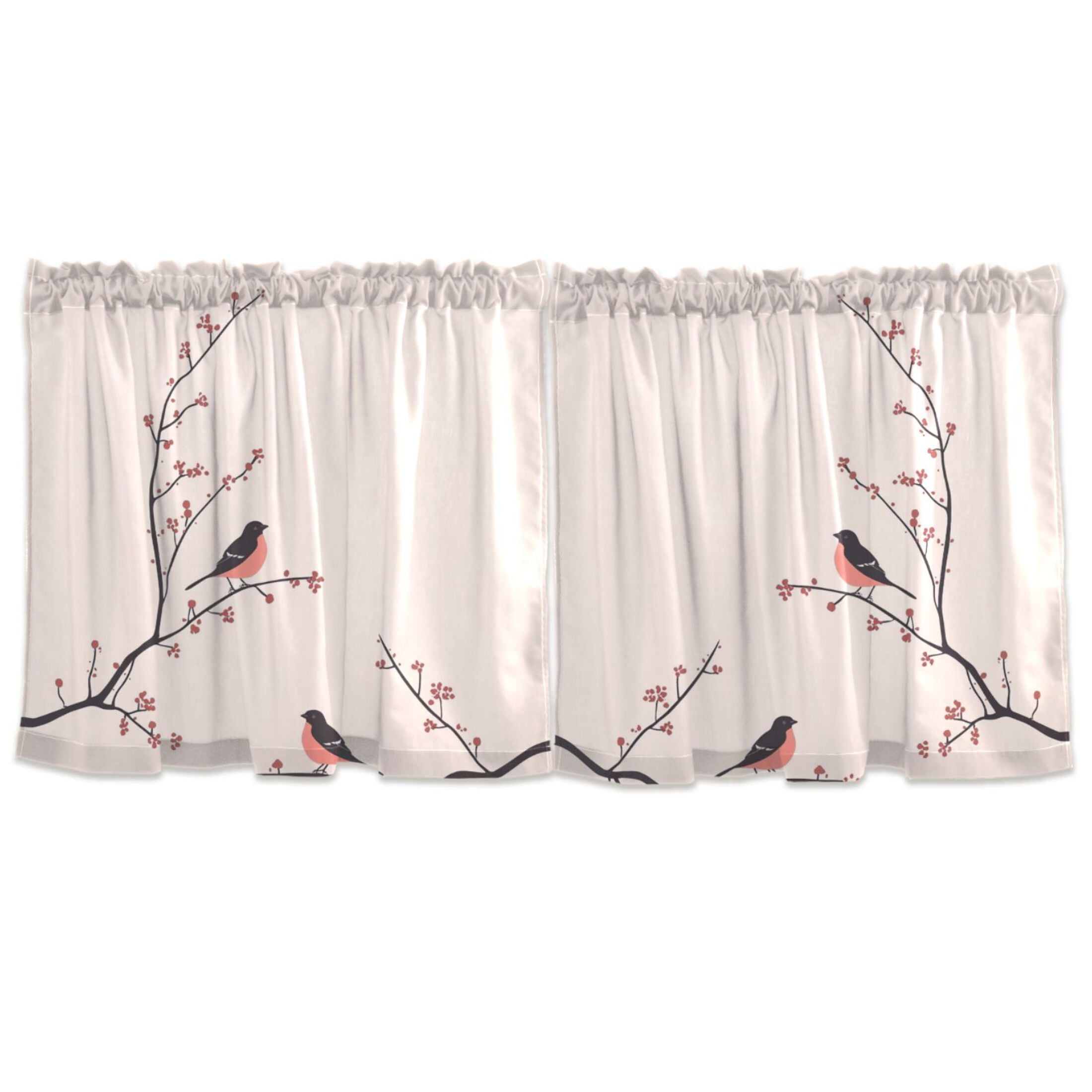 Birds and Flowers Design Tier Curtains for Kitchen 57x36 Inch Semi ...