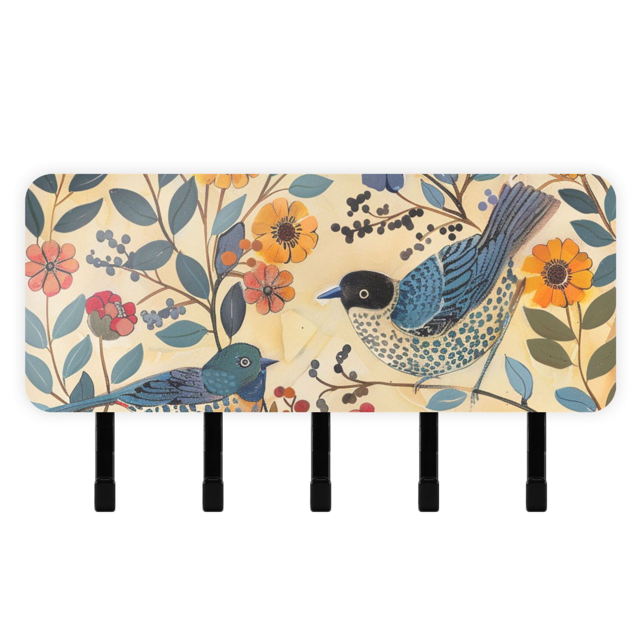 Birds and Flowers Key Holder for Wall Mail Holder Organizer with 5 Key ...